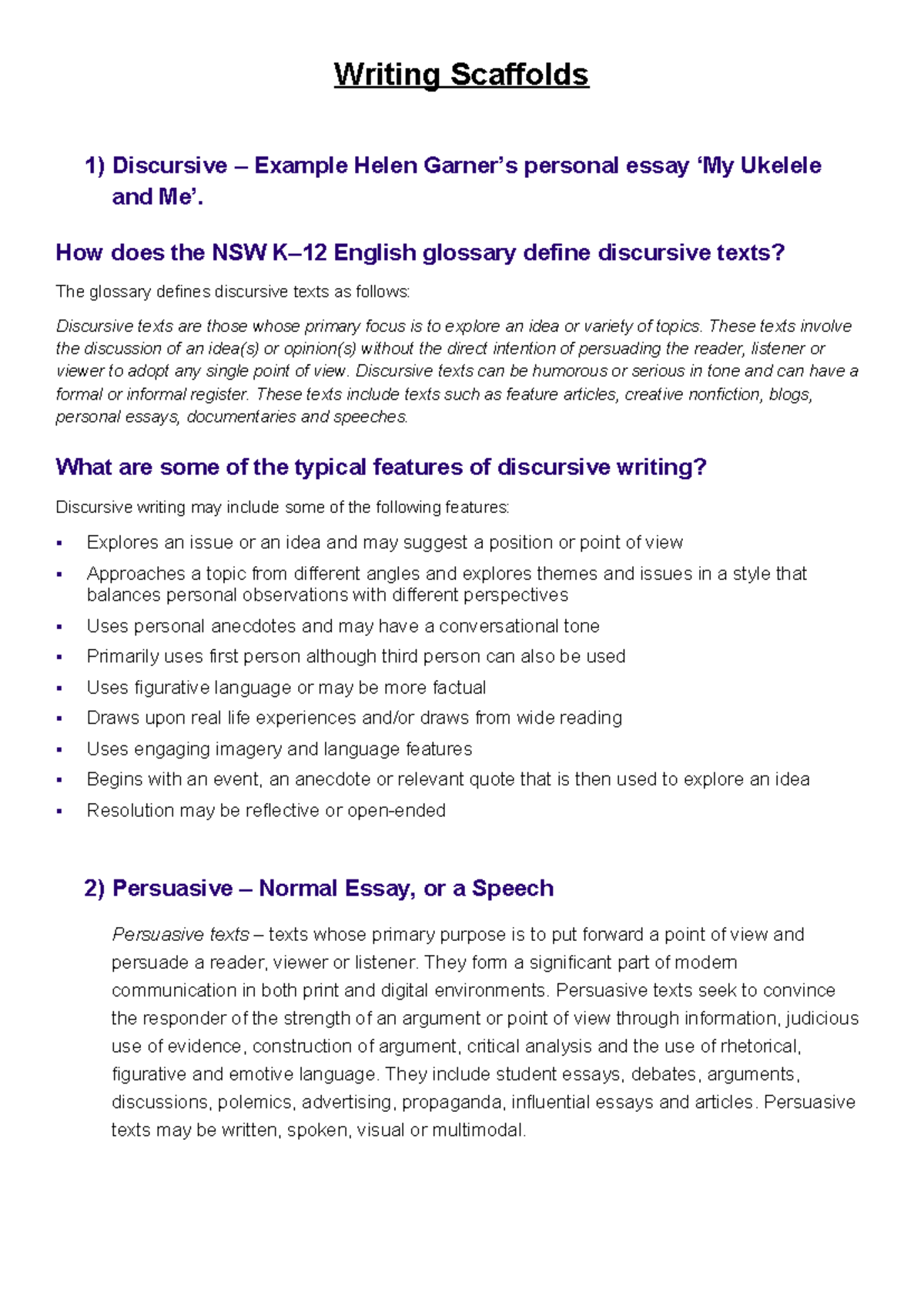 Writing Scaffold: Discursive, Persuasive & Reflective Texts (ENG101 ...