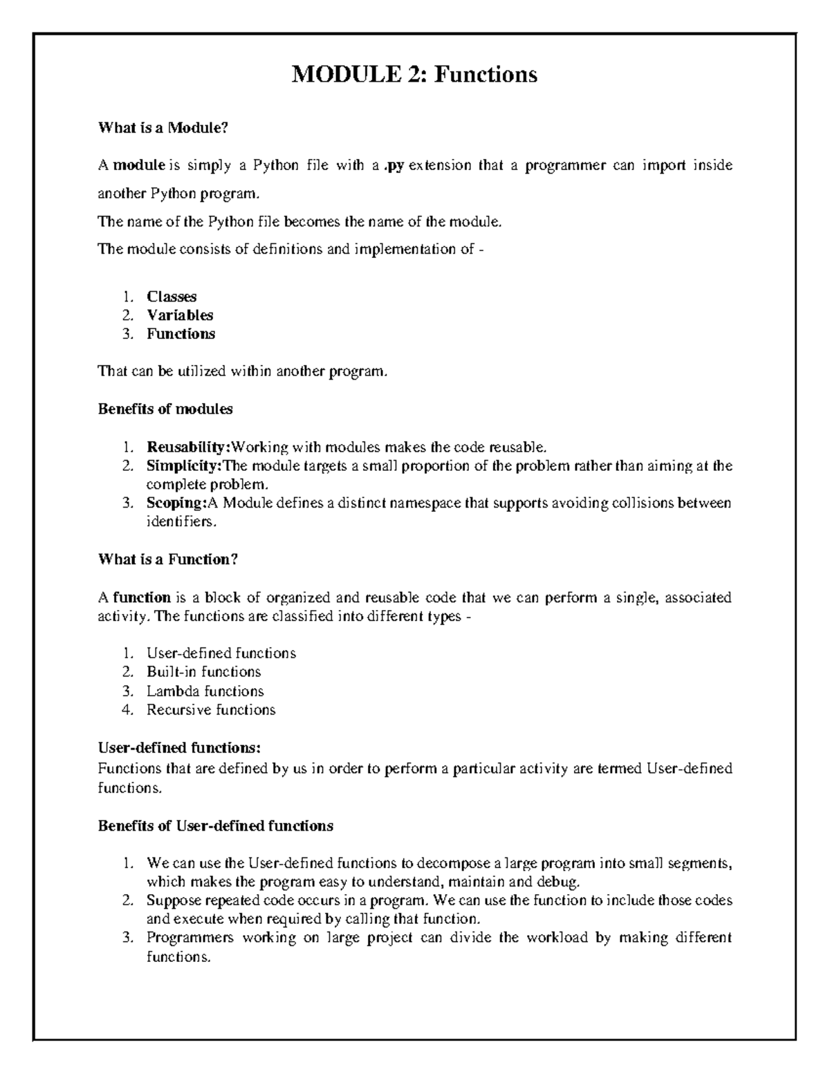 Python 2nd Module: Understanding Functions and Modules - Studocu