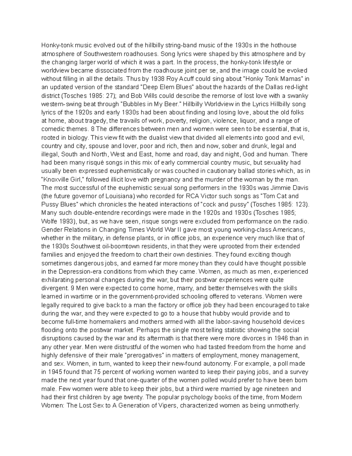 Gender Roles in Honky-Tonk Lyrics: An Analysis of 1940s Songs (MUS 101 ...