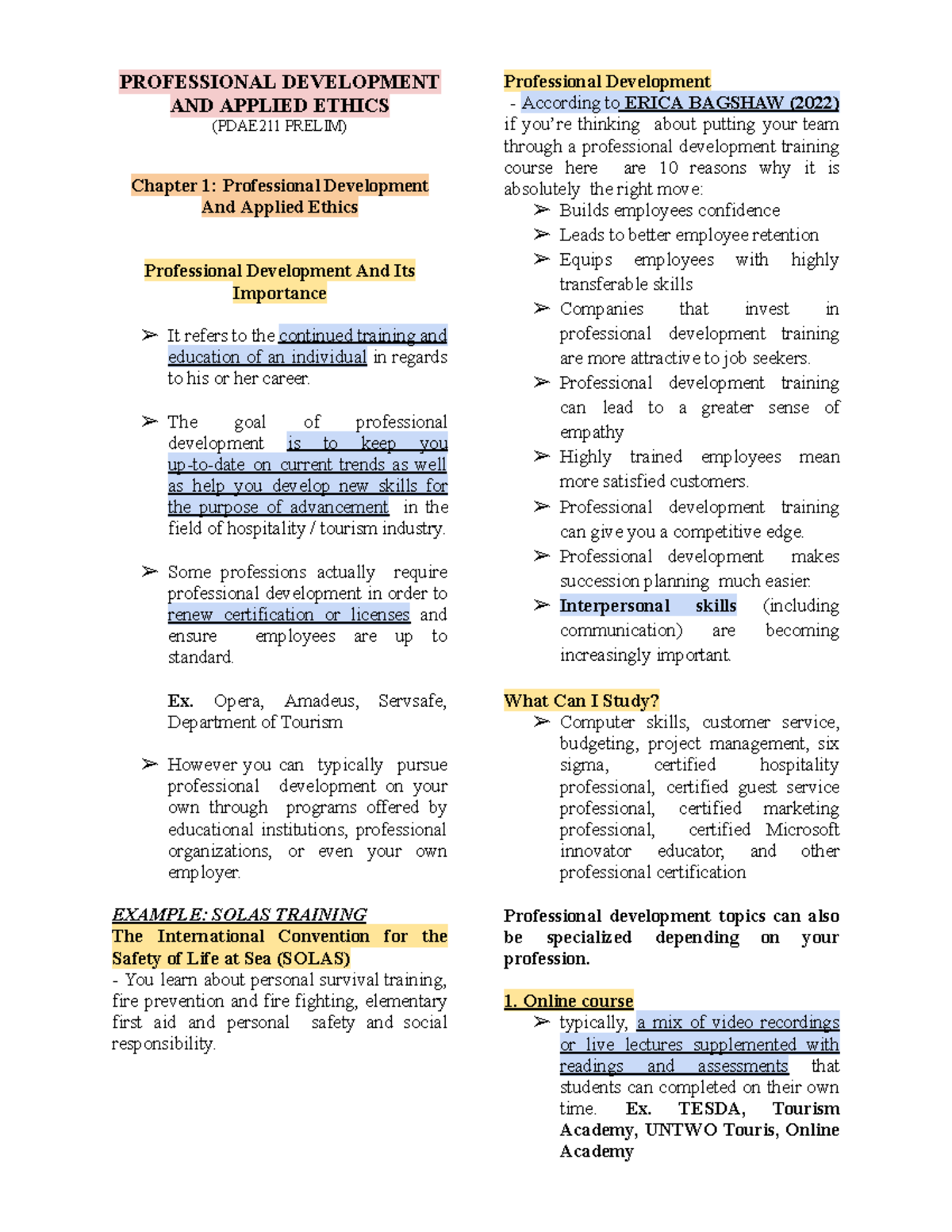 PDAE211 - Prelim Reviewer: Professional Development & Time Management - Studocu