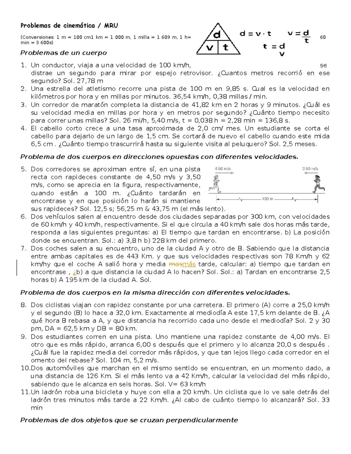 Problemas de Cinemática para el Curso MRU - Marzo 2025 - Studocu