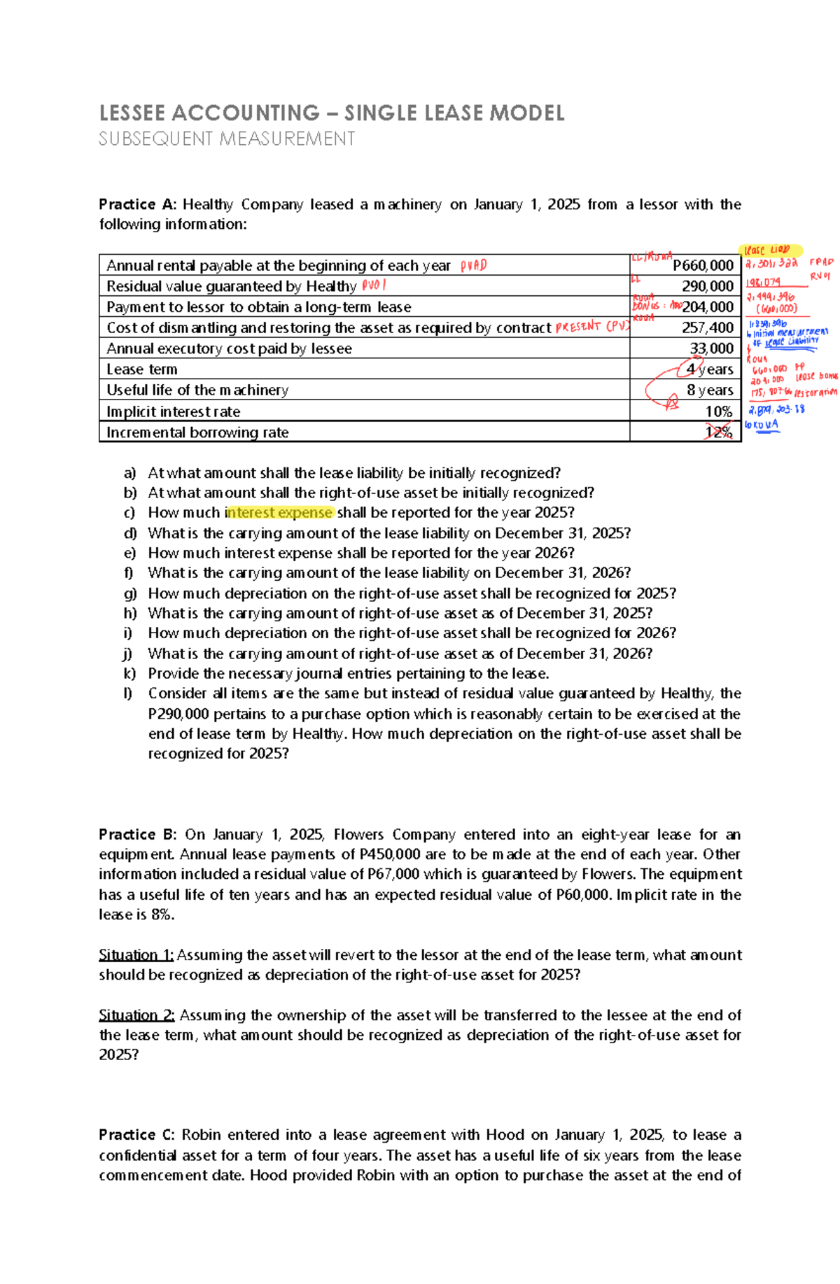 Lessee Accounting - Finance Lease (Subsequent Measurement) Practice ...