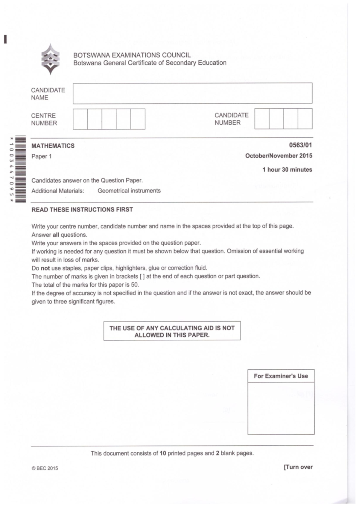 Bgcse Maths Past Paper 1 Review - 2015 Exam Insights - Studocu