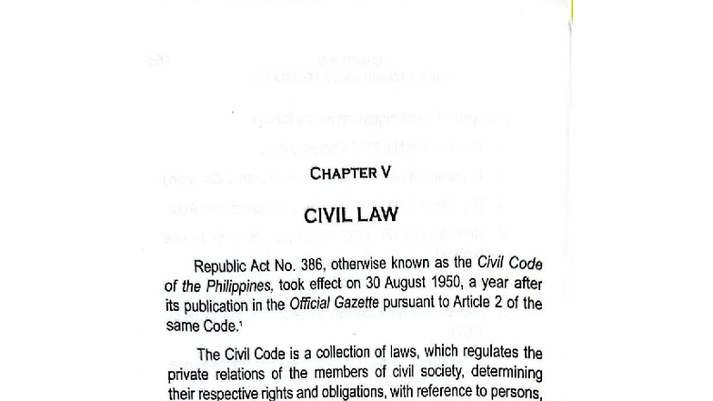 CHAPTER V CIVIL LAW: Overview of the Civil Code of the Philippines ...