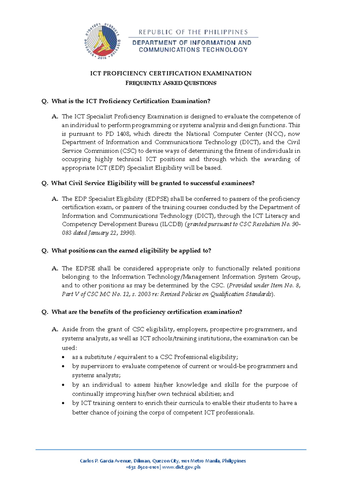 ICT Proficiency Cert. Exam FAQs: Essential Info and Guidelines - Studocu