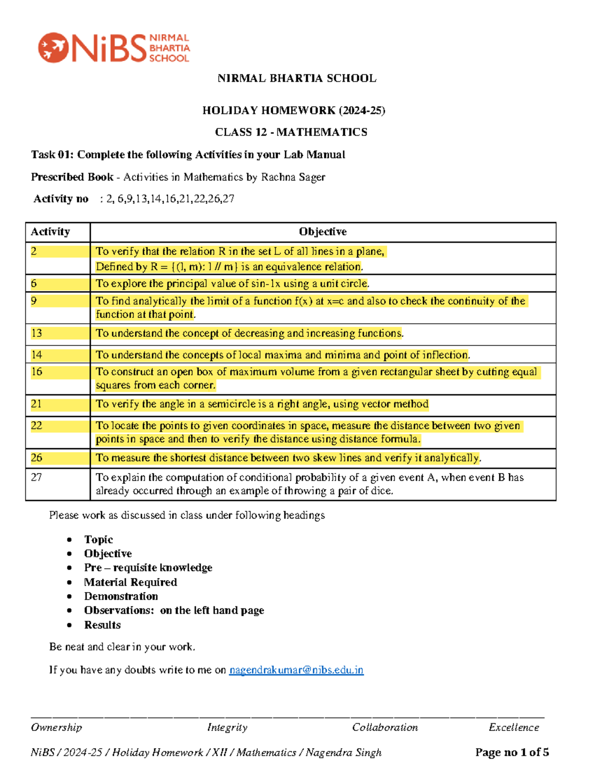 Holiday Homework for Class 12 Mathematics - 2024-25 (HHW XII) - Studocu