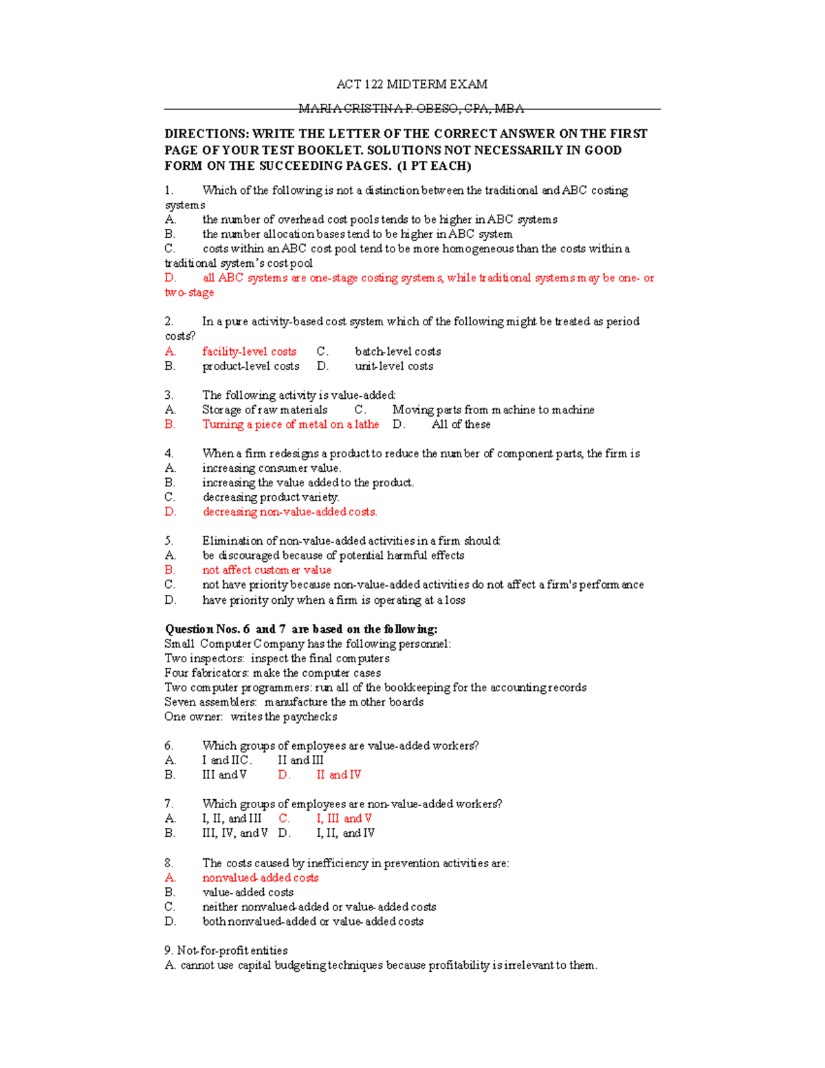 ACT 122 MIDTERM EXAM PRACTICE QUESTIONS AND SOLUTIONS - Studocu