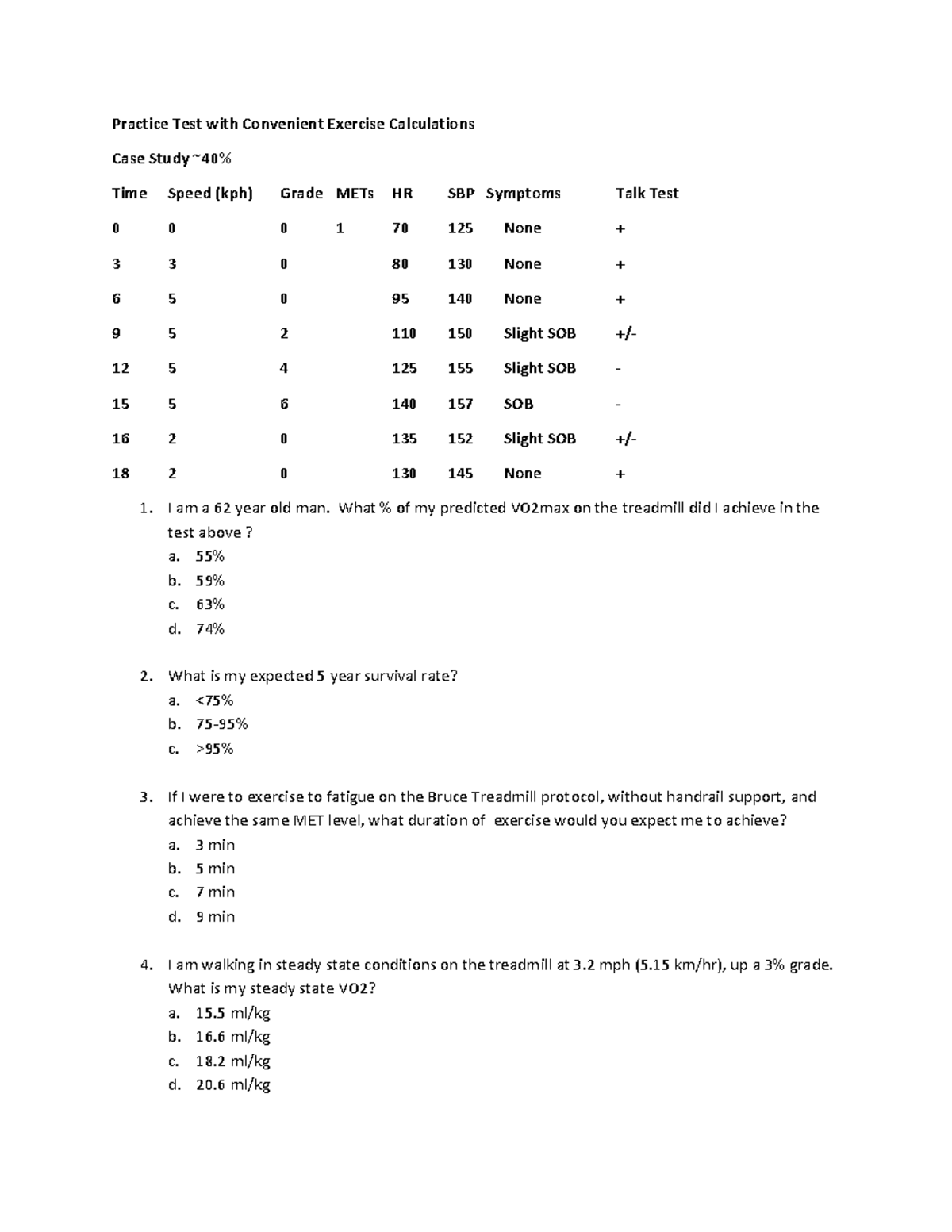 2018 Practice Test: Exercise Calculations & Concepts Review - Studeersnel