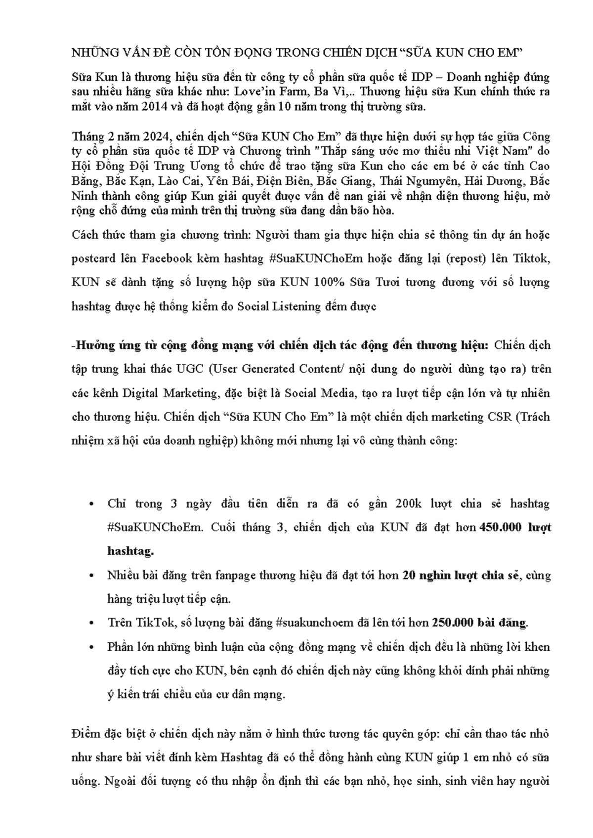 Chiến dịch KUN Cho Em: Phân Tích Vấn Đề và Giải Pháp Bền Vững - Studocu