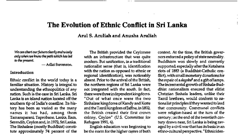 The Evolution of Ethnic Conflict in Sri Lanka: A Historical Analysis ...