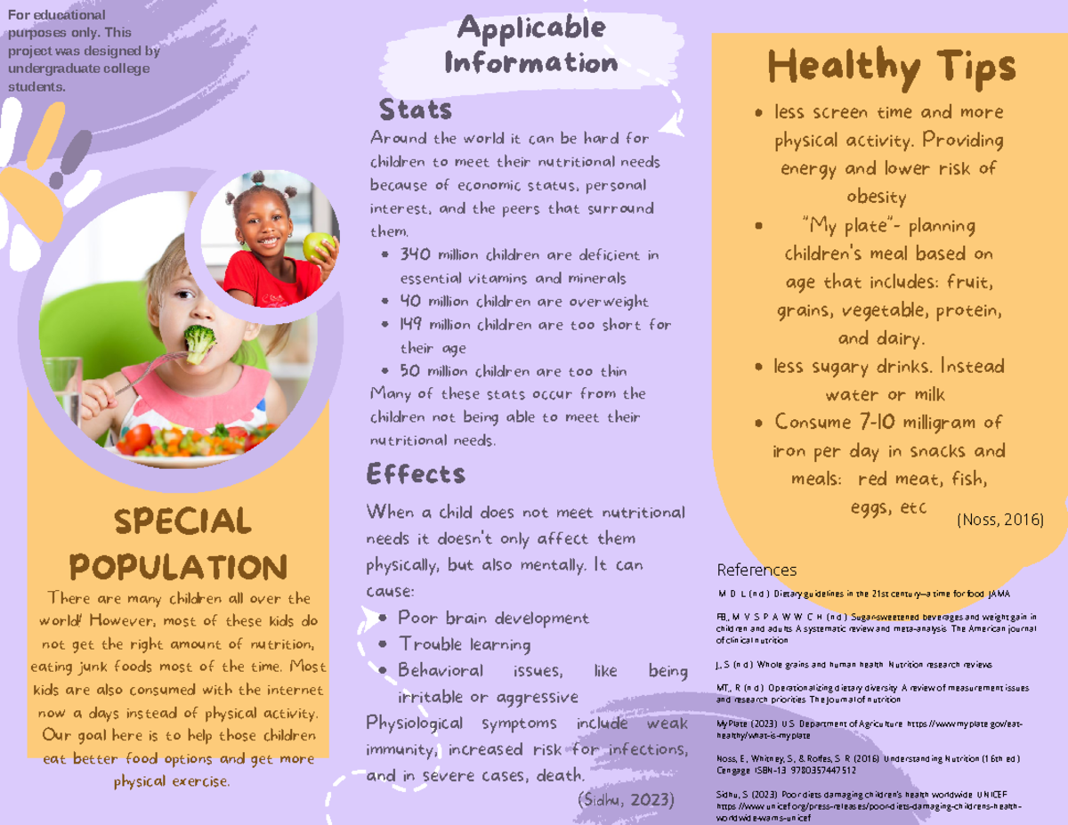 CLC Special Population Nutrition Guide for Kids - Studocu