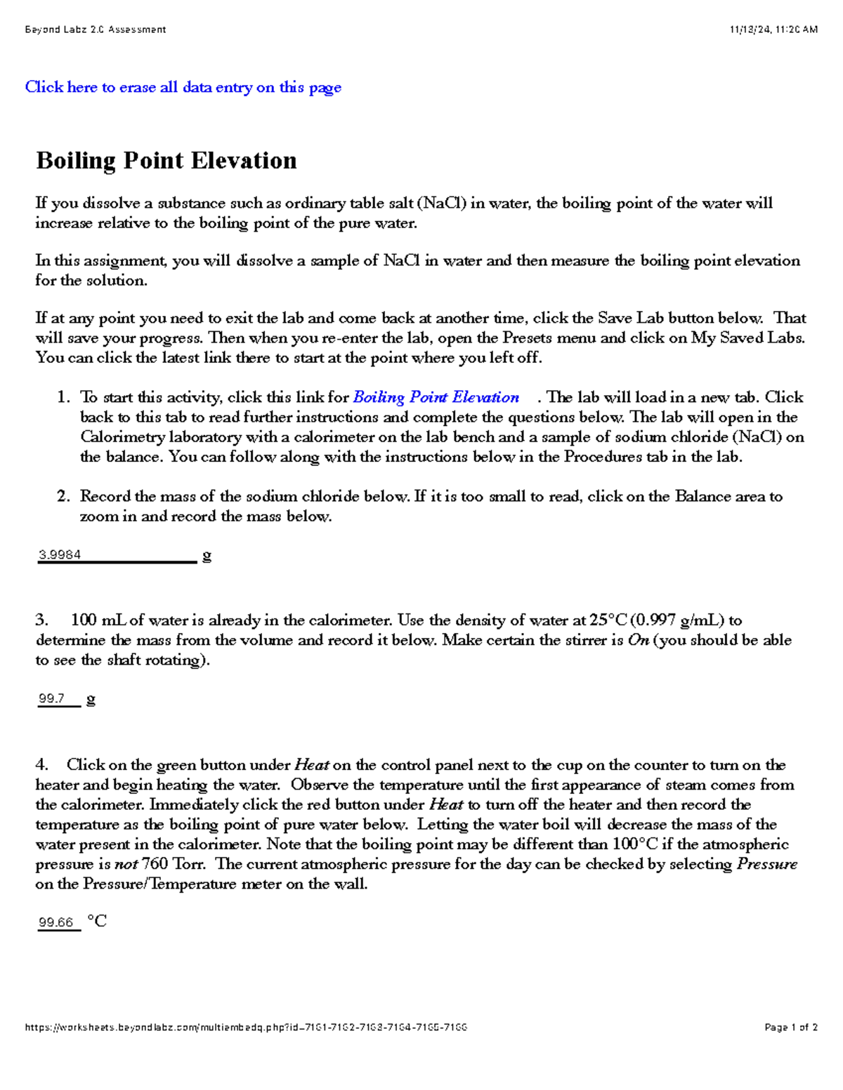 Boiling Point Elevation Experiment: NaCl and Water Analysis - Studocu