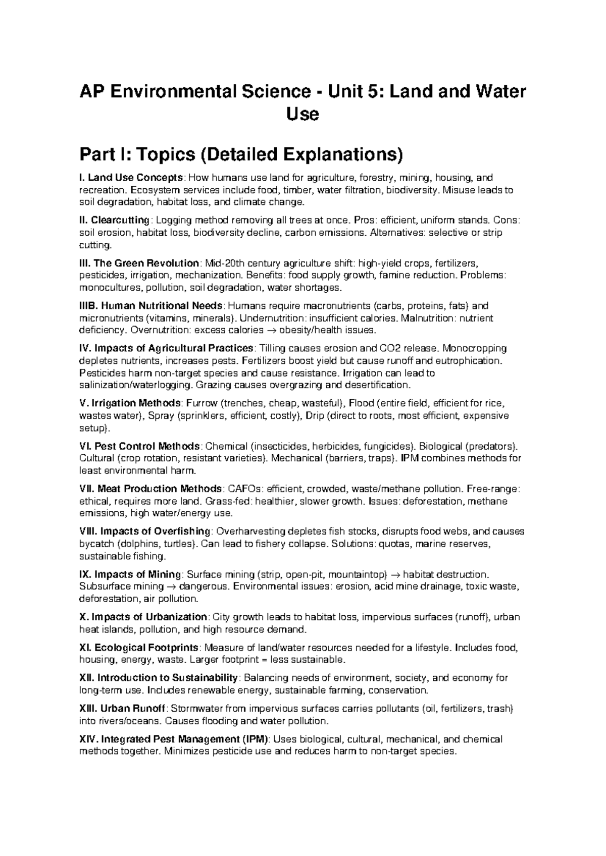 AP Environmental Science Unit 5: Comprehensive Study Guide on Land and ...