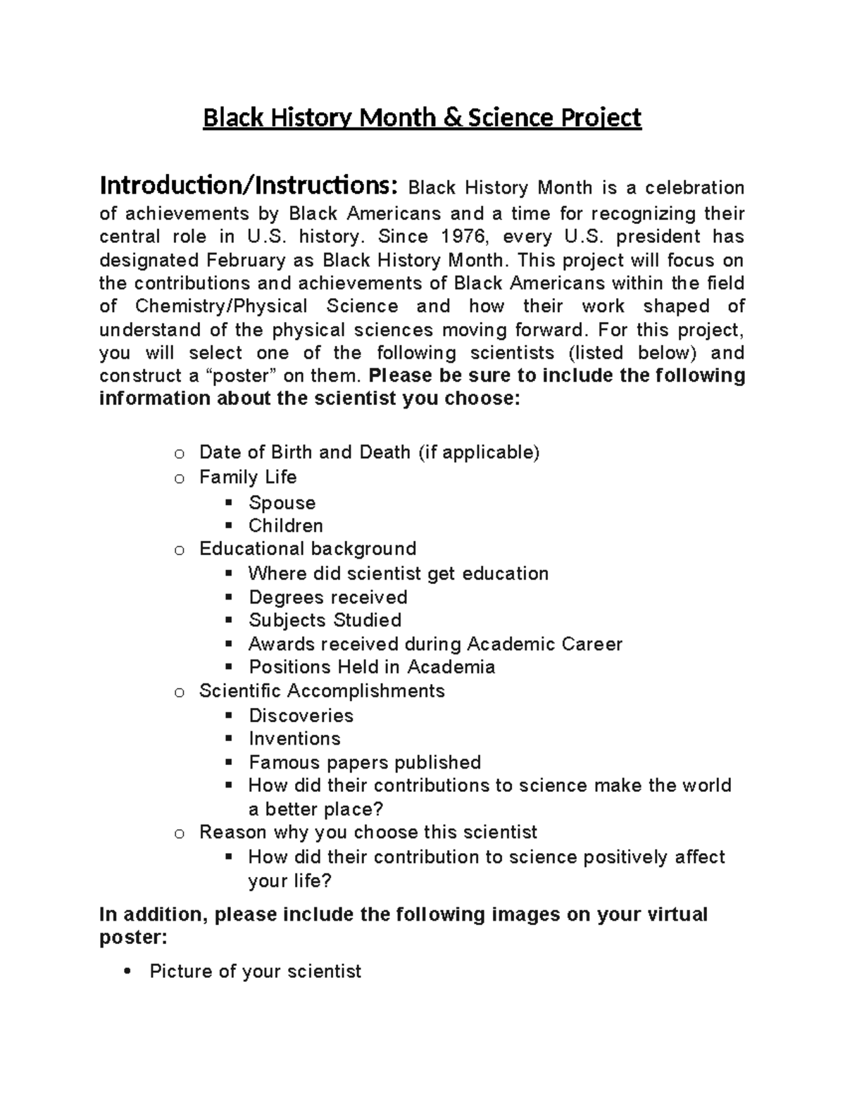 Black History Month Science Project: Contributions of Black Scientists ...
