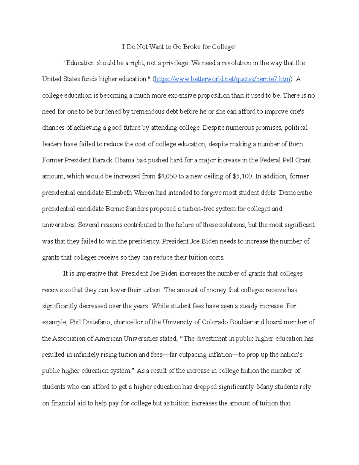 Essay 4 (Proposal Argument Solution): Lowering College Tuition Through ...