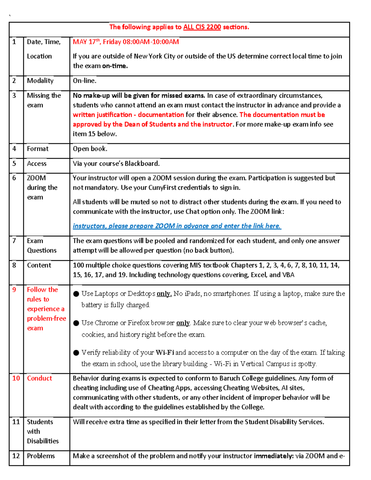 CIS 2200 Spring-24 Final Exam Guidelines and Important Info - Studocu