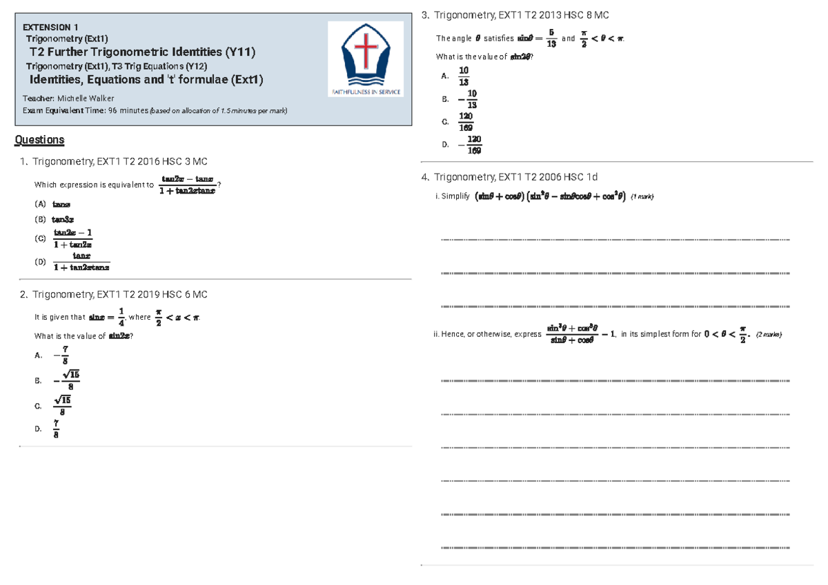 12 EXT 1 HSC Double and Triple Angles - 1. Trigonometry, EXT1 T2 2016 ...