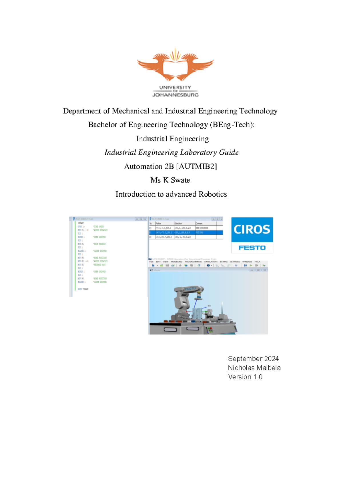 Industrial Engineering Laboratory Guide: Automation 2B [AUTMIB2] - Studocu