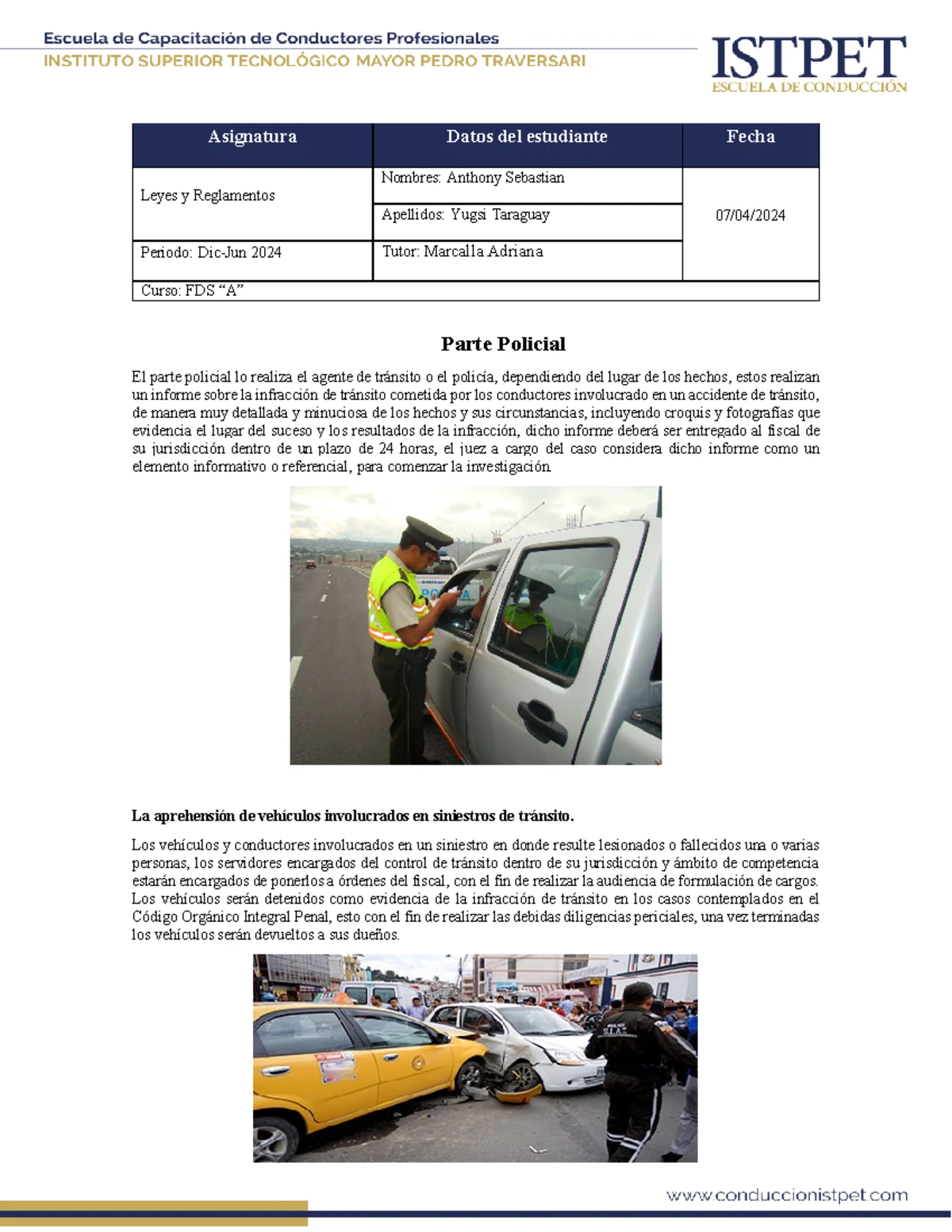 Parte Policial: Procedimiento y Elementos en Accidentes de Tránsito ...
