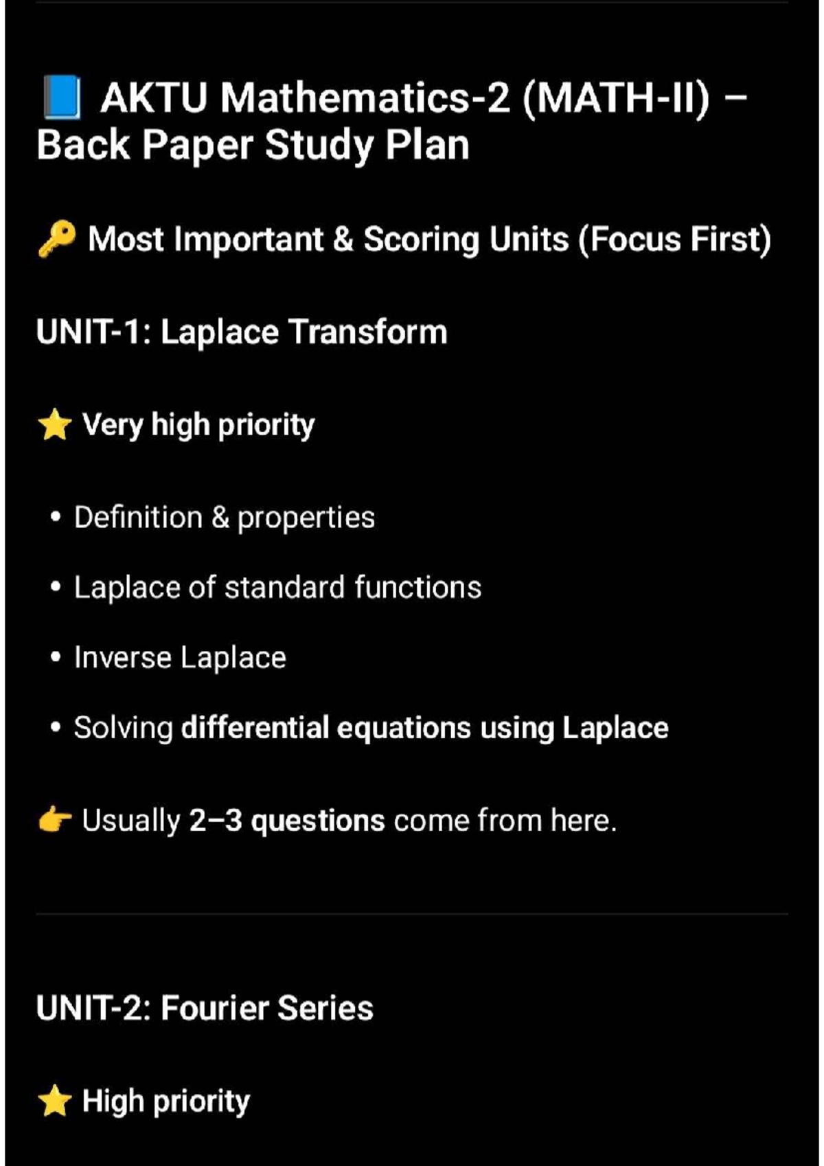 AKTU Math 2 Back Paper Study Plan: Key Topics & Formulas - Studocu