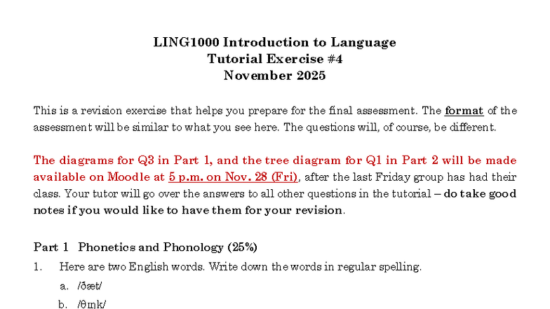 LING1000 T4 - Final Exam Revision Exercise November 2025 - Studocu