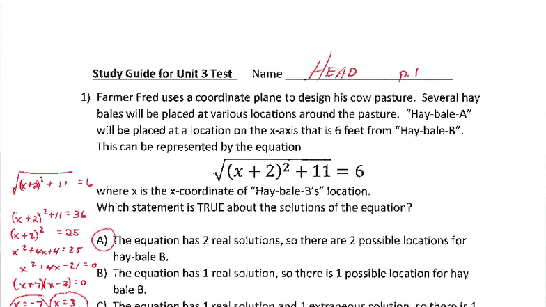 Unit 3 Test Practice - Study Guide and Solutions - Studocu