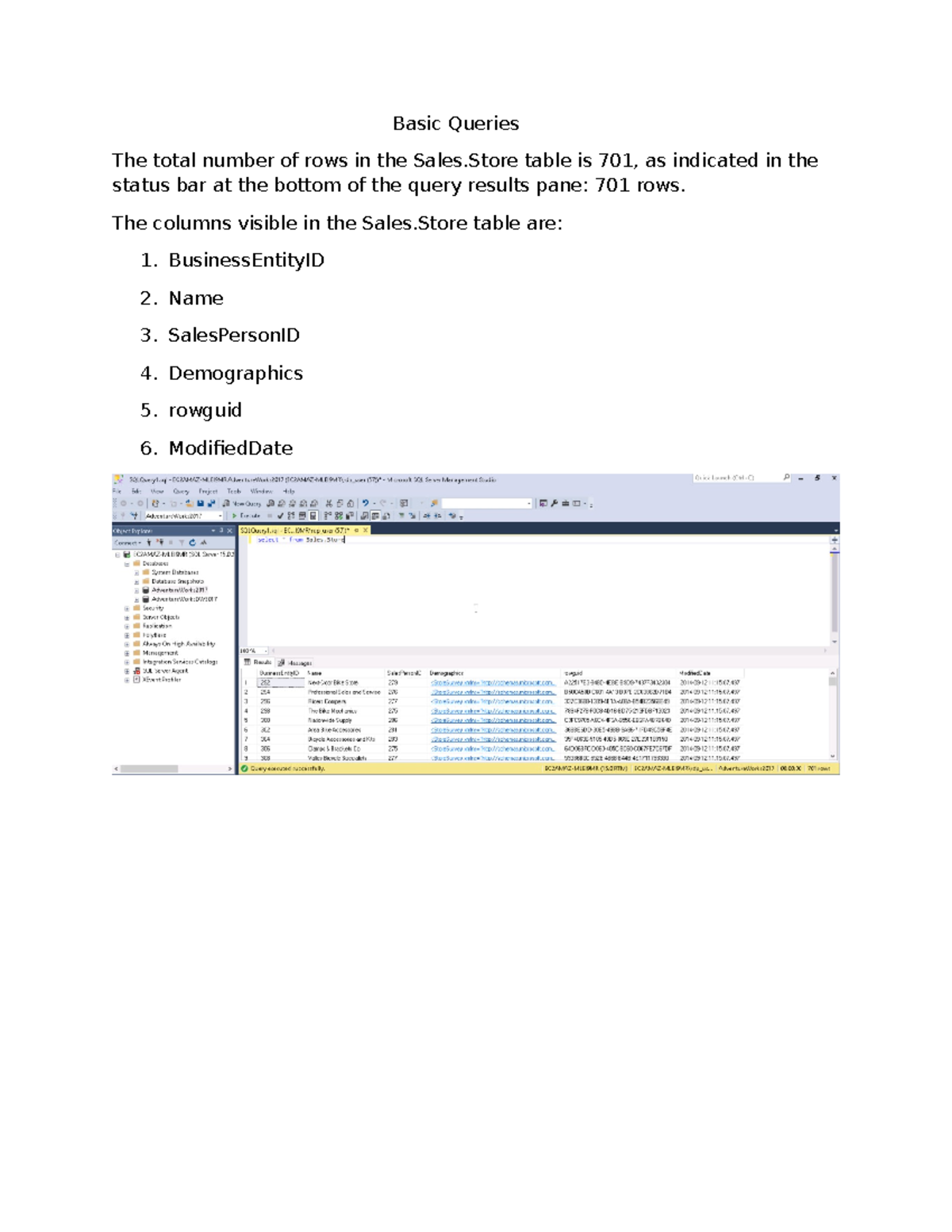 Basic Queries - SYM-400 - Basic Queries The total number of rows in the Sales table is 701, as ...