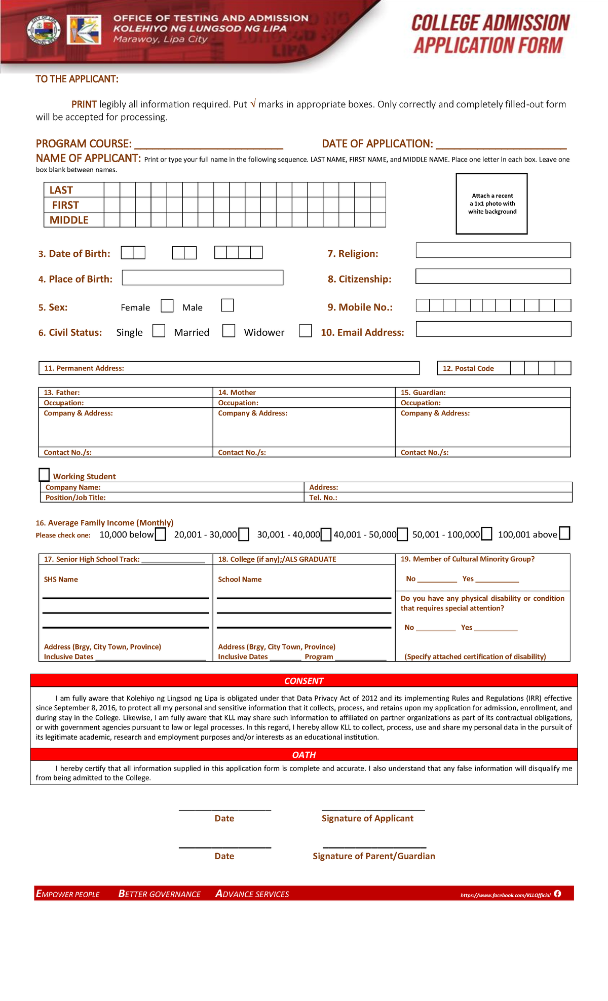 Application Form for Admission: KLL Program Details and Consent - Studocu