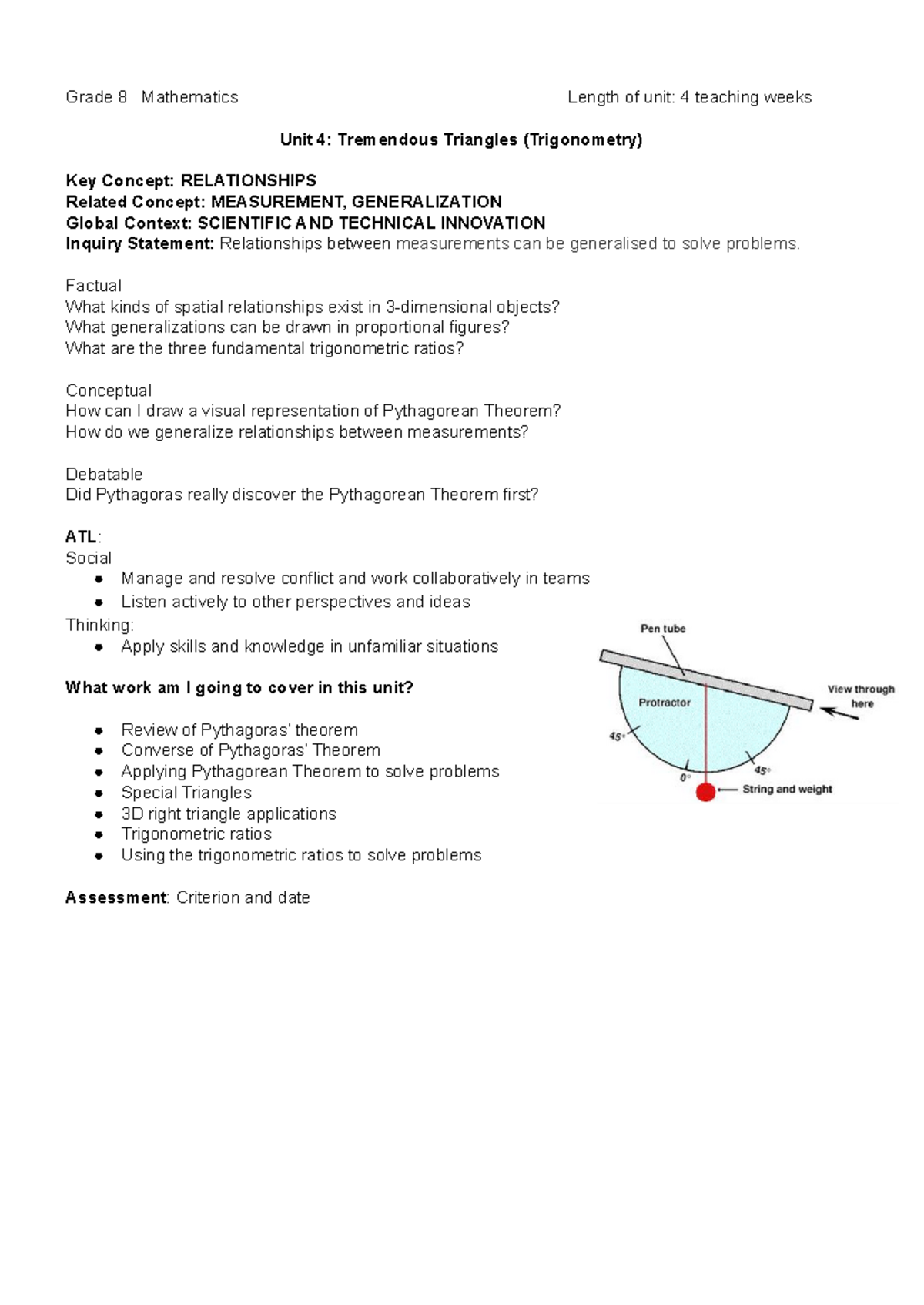 G8 Math Unit 4: Trigonometry & Relationships (June 2021) - Studocu