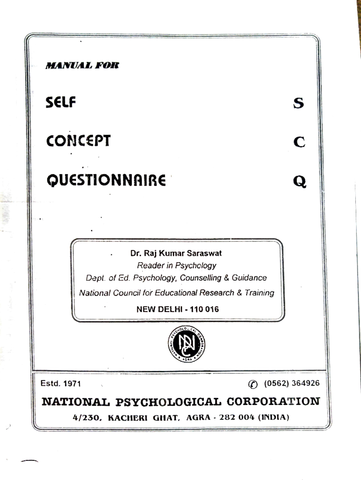 SCQ Manual: Self-Concept Questionnaire Guidelines and Norms - Studocu