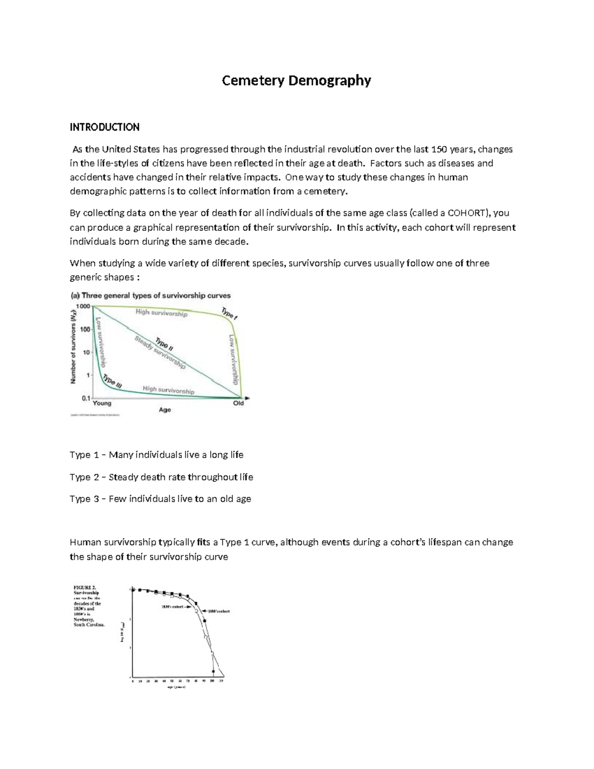 Cemetery Lab APES - Survivorship Curves Analysis Assignment - Studocu