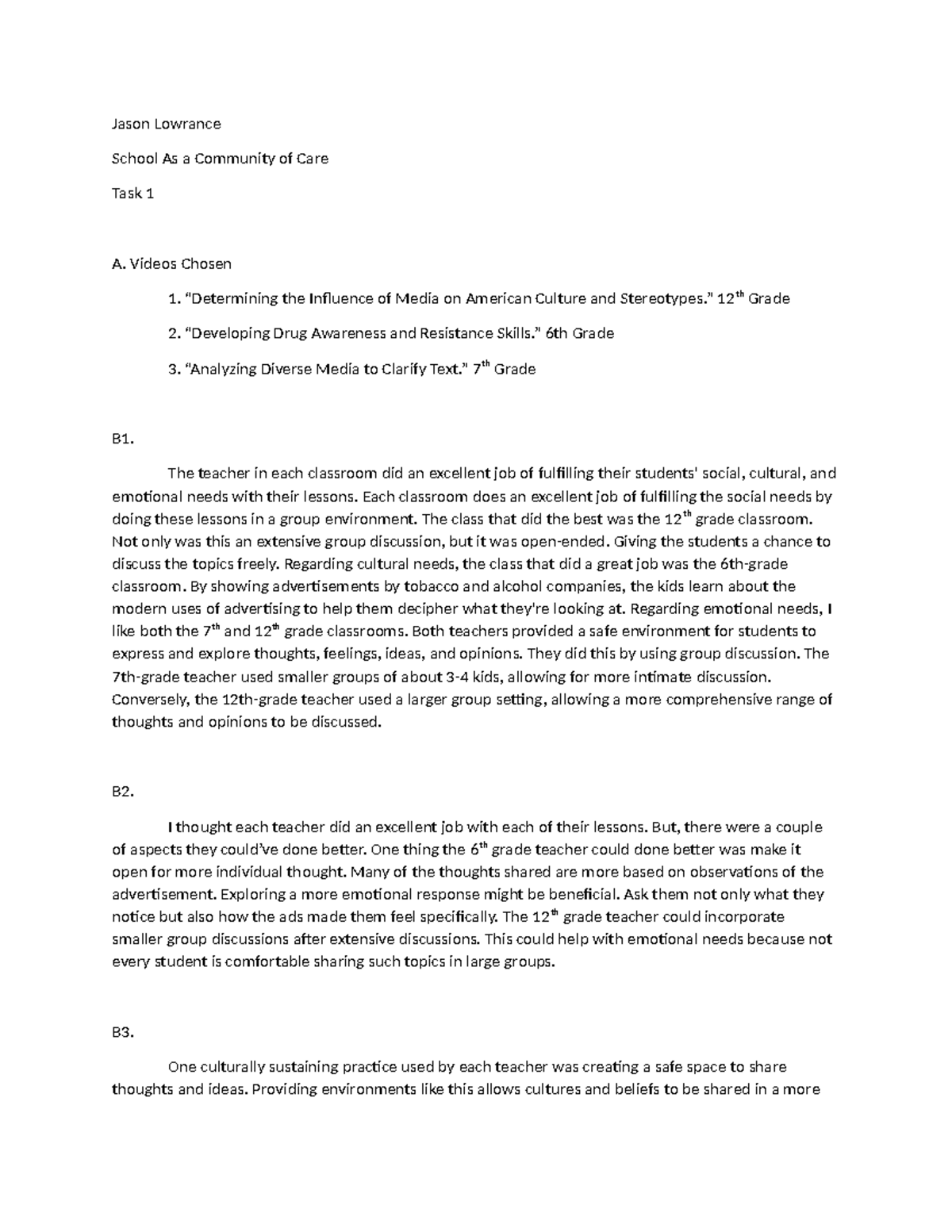 D090 task 1 - Task 1 Passed - Jason Lowrance School As a Community of ...
