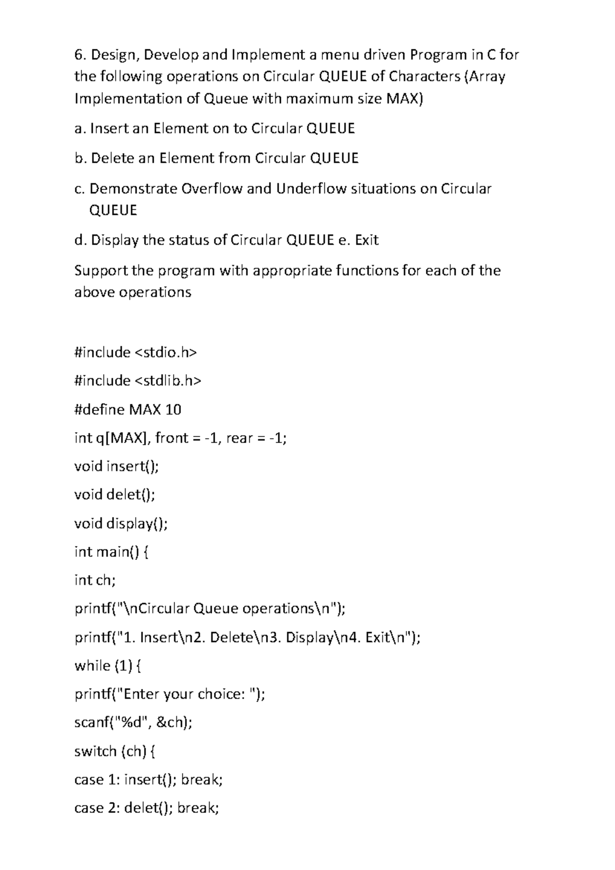 DS Lab 6: Circular Queue Operations in C Programming - Studocu