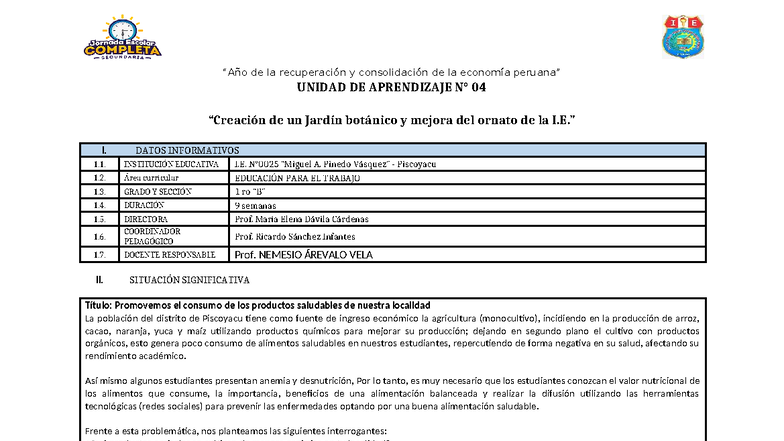 Unidad 04 -EPT- 1 ro B - 2025 - Nemesio - “Año de la recuperación y ...
