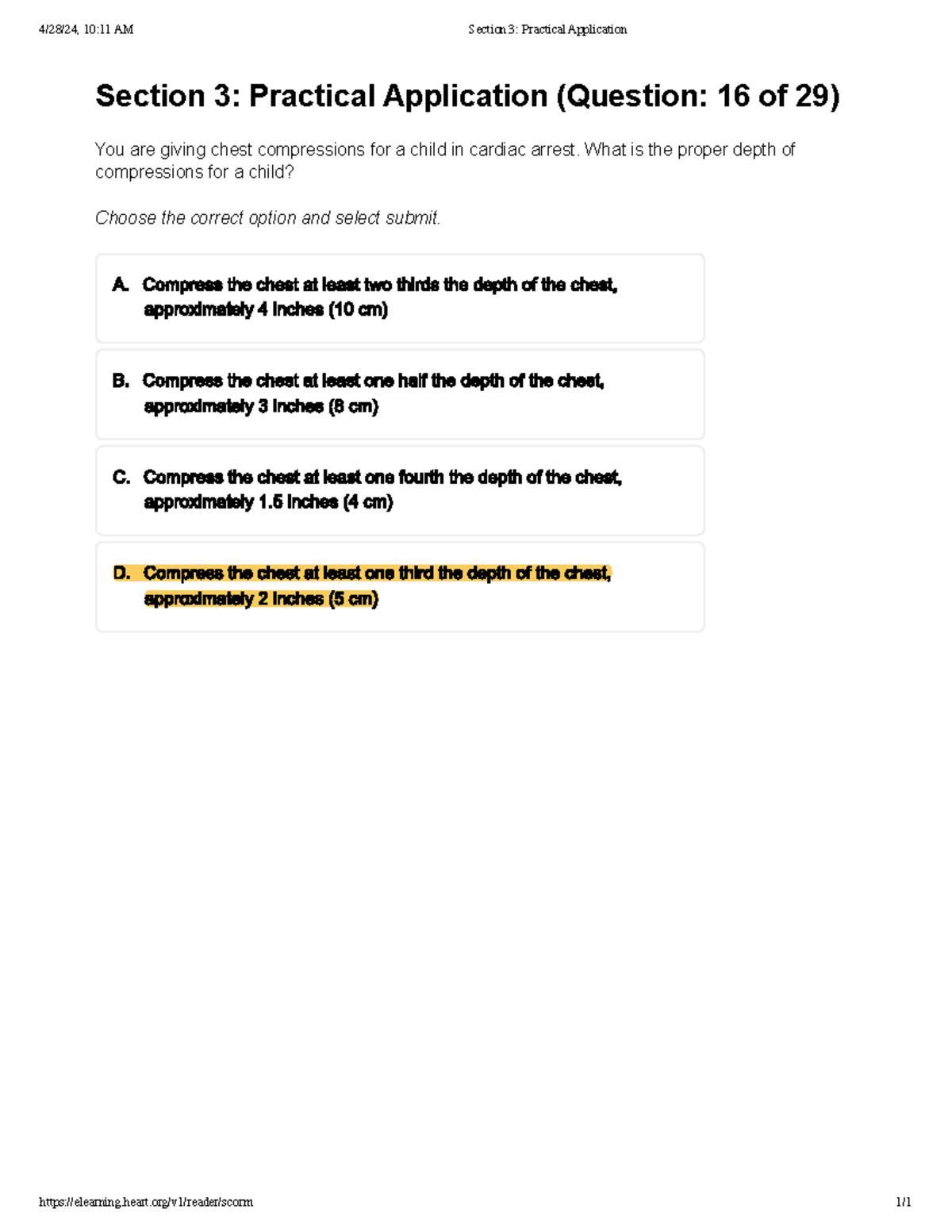 PALS Section 3 Practice: Chest Compressions for Children - Studocu