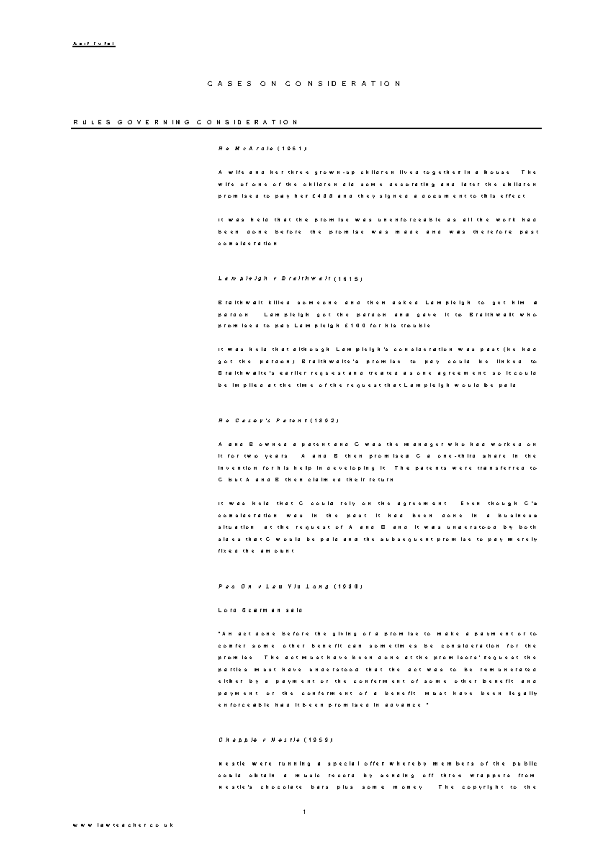 Consideration Case Notes: Key Cases & Principles (LAW 101) - Studocu