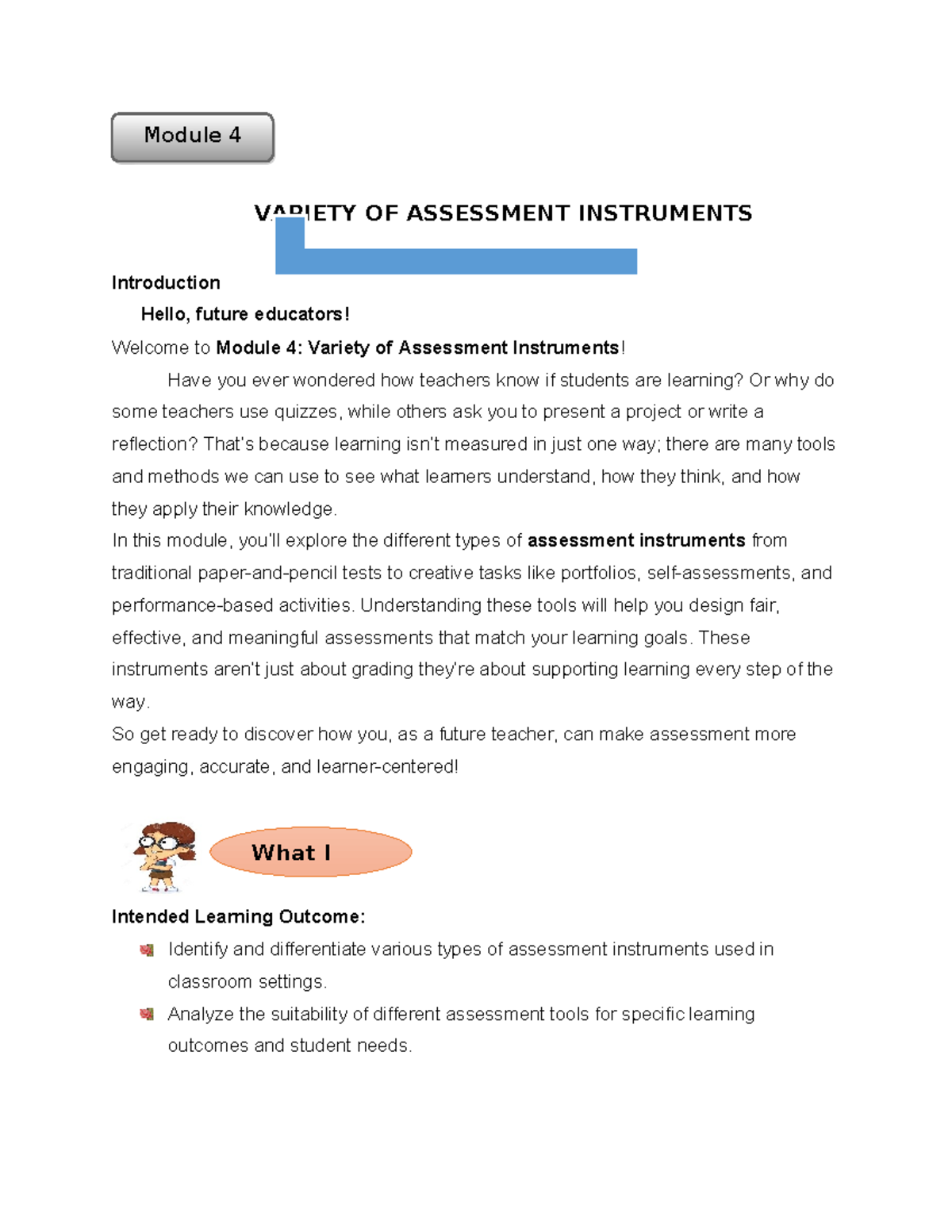 Module 4 - Variety of Assessment Instruments in Education - Studocu