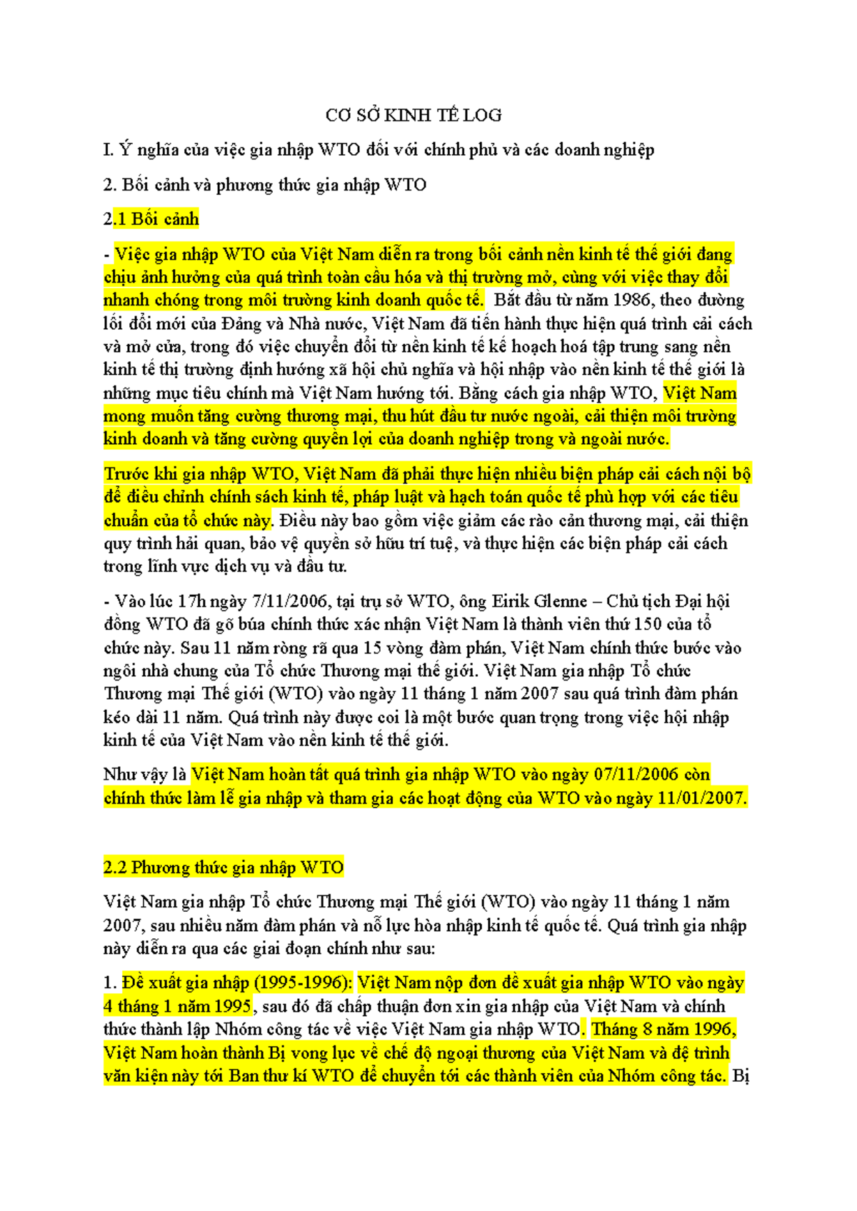 PHẦN 1 - Cơ Sở Kinh Tế: Gia Nhập WTO và Cơ Hội Thách Thức - Studocu
