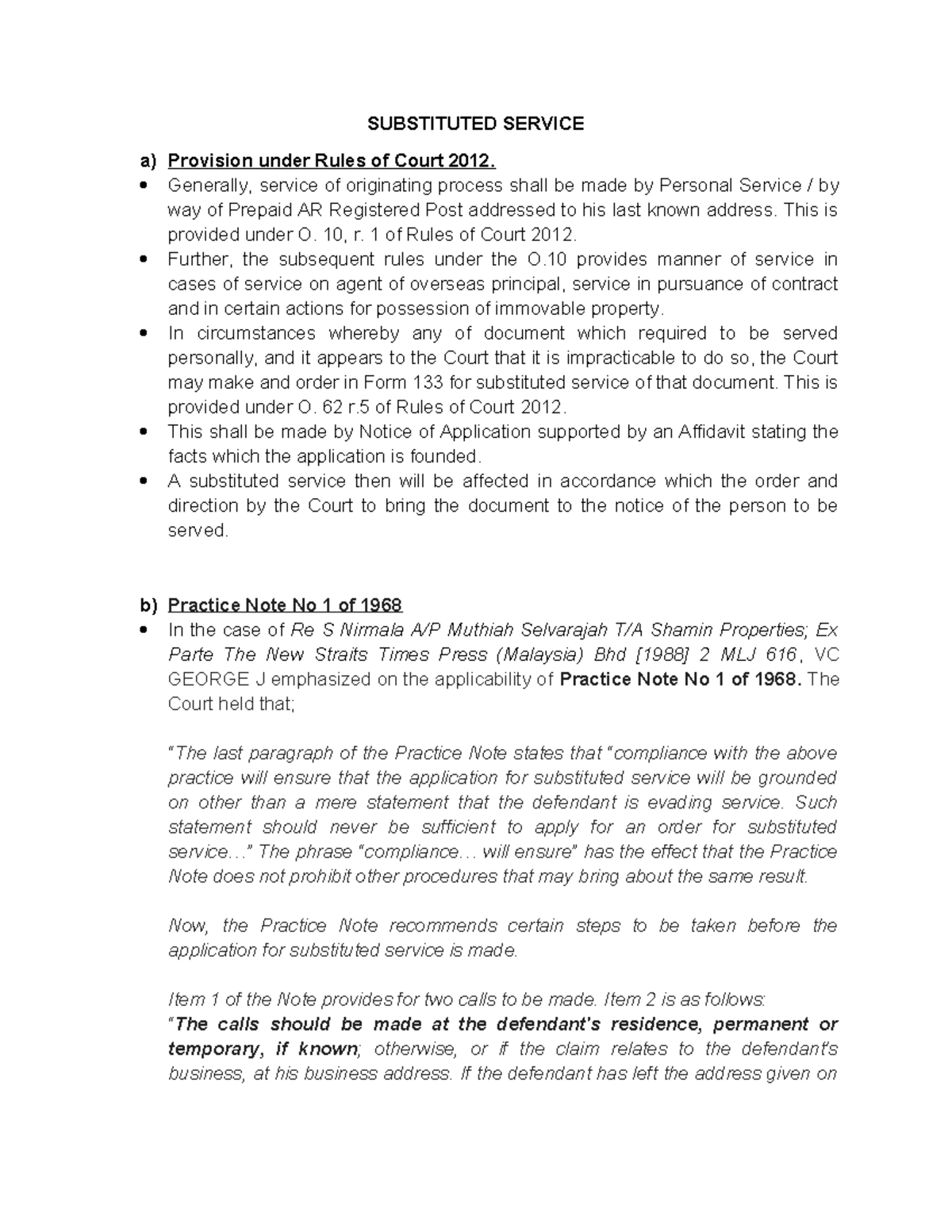 Final Exam Notes on Substituted Service - Law (COU123) - Studocu