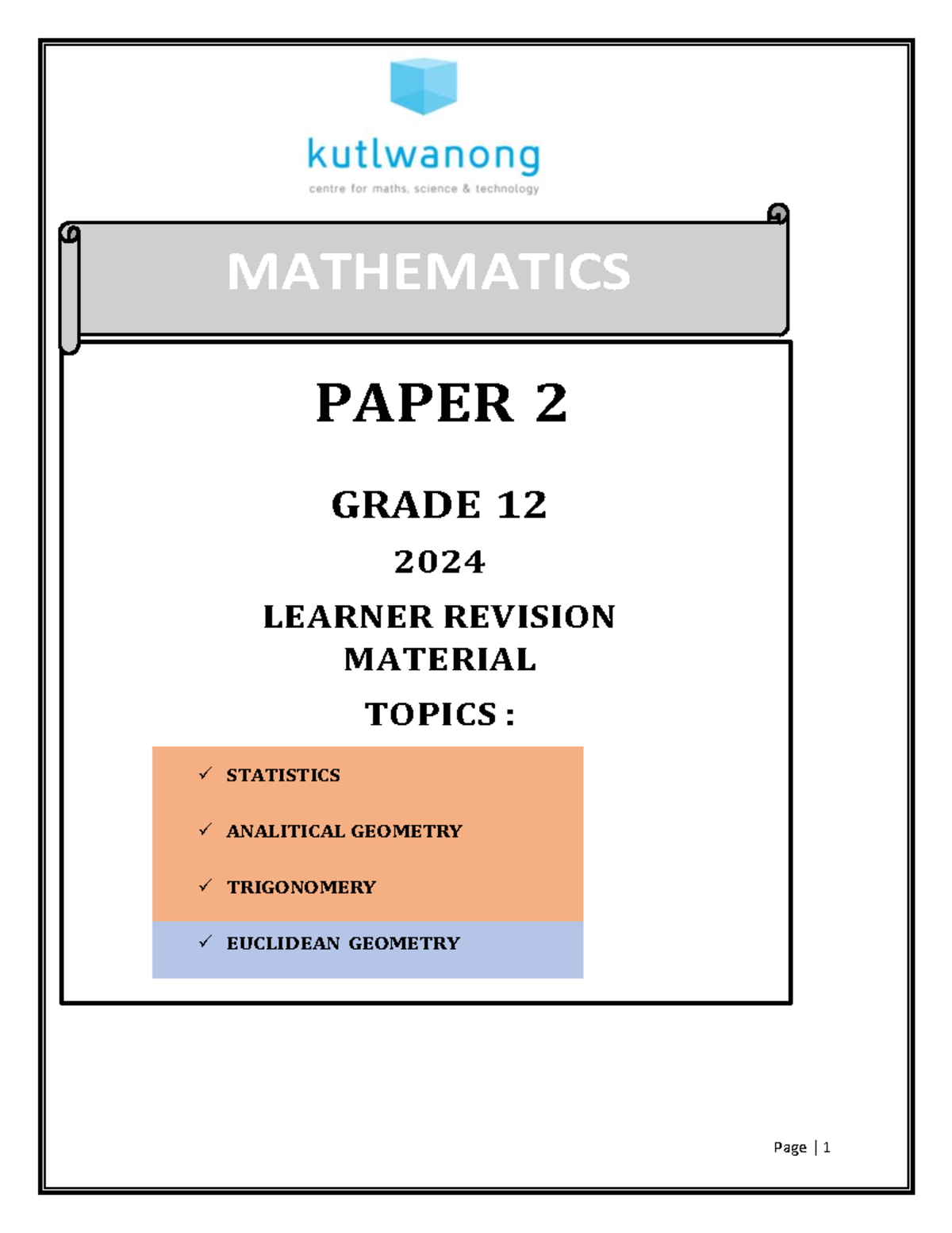 Grade 12 Mathematics Paper 2 Revision Material (2024 Edition) - Studocu