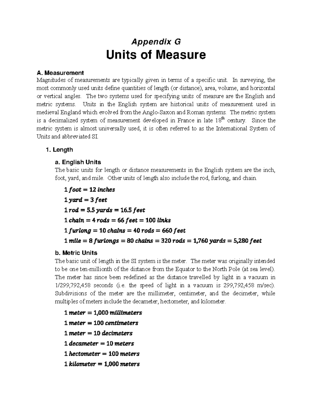 Appendix G: Comprehensive Guide to Units of Measure - Studocu