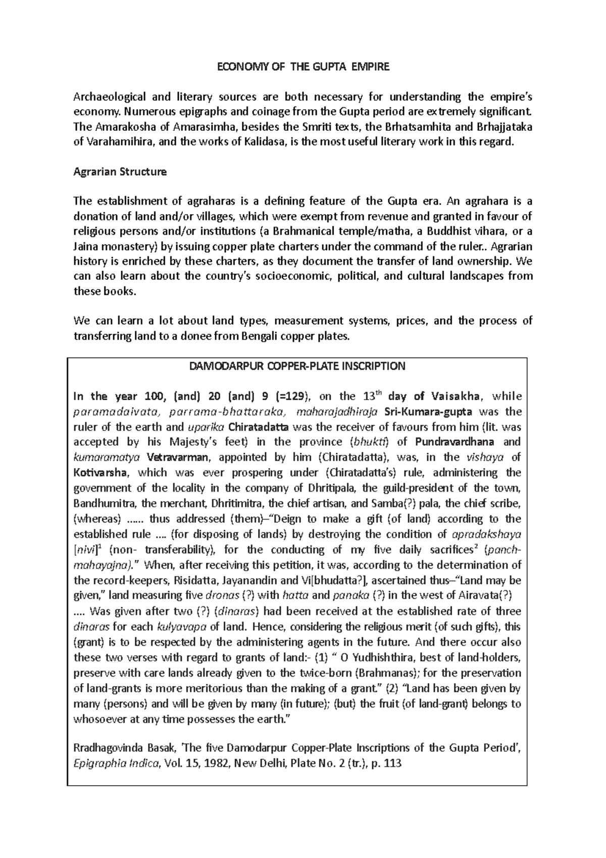 Economy of the Gupta Empire: Agrarian Structure and Trade Insights ...