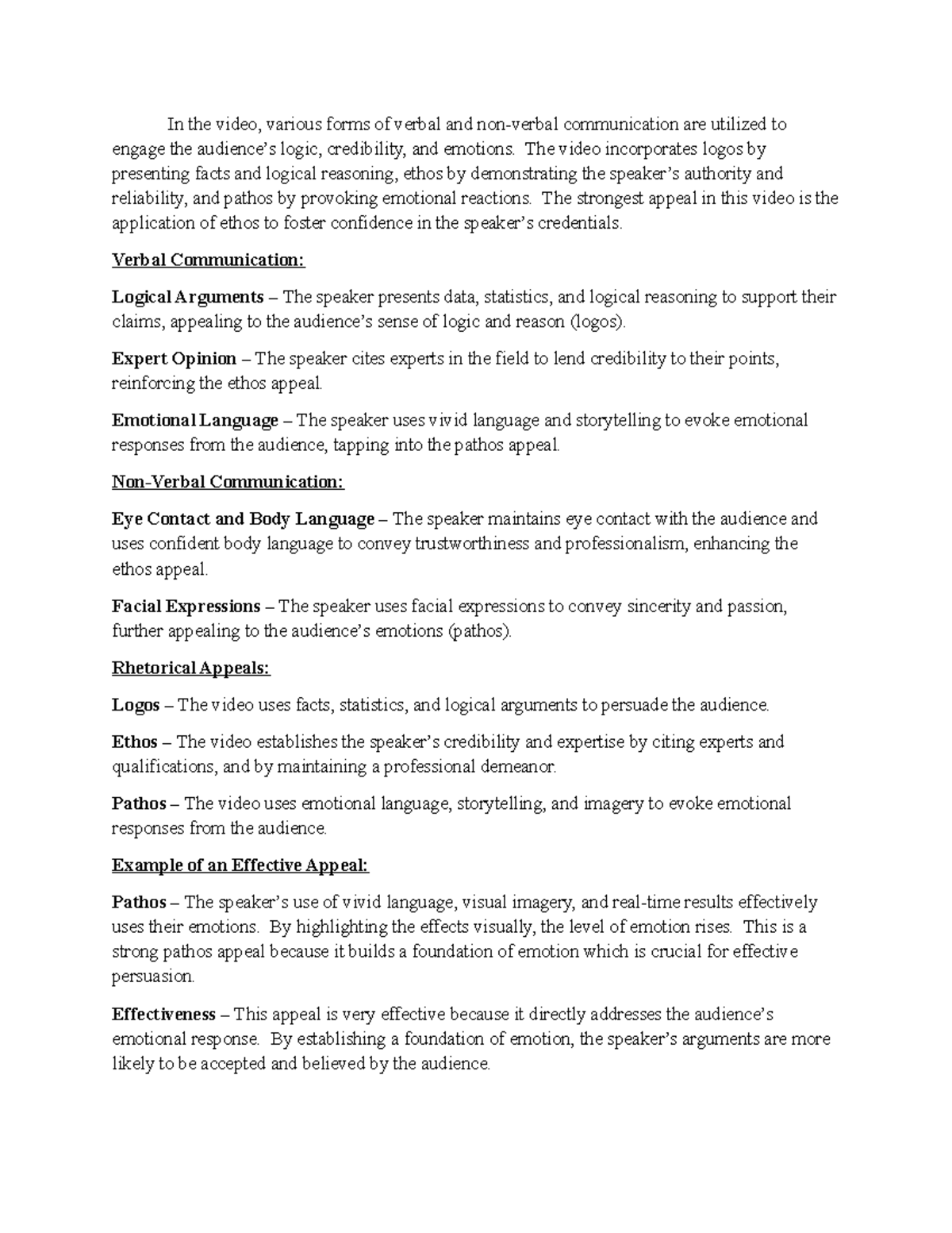 COMM 201 W2D - Week 2 Discussion: Analyzing Verbal & Nonverbal Appeals ...