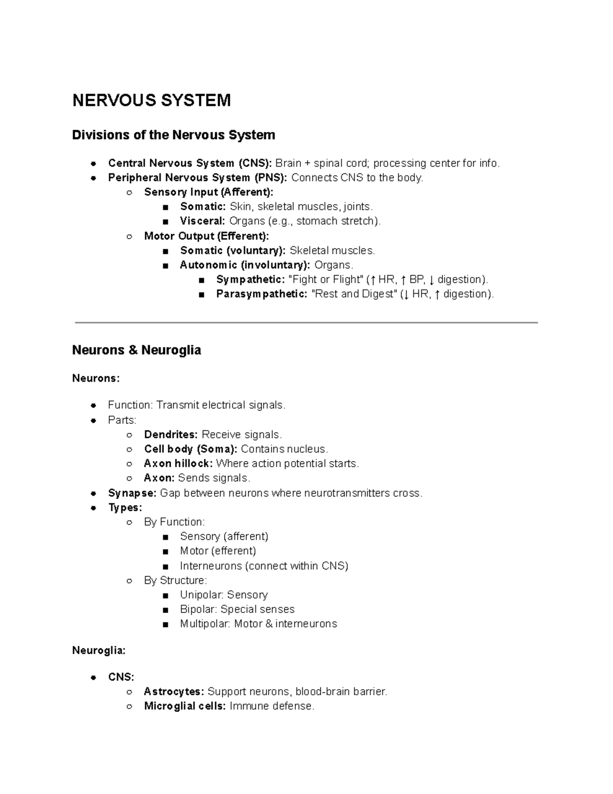 Nervous System Overview: Anatomy, Physiology, and Functions (BIO 101 ...