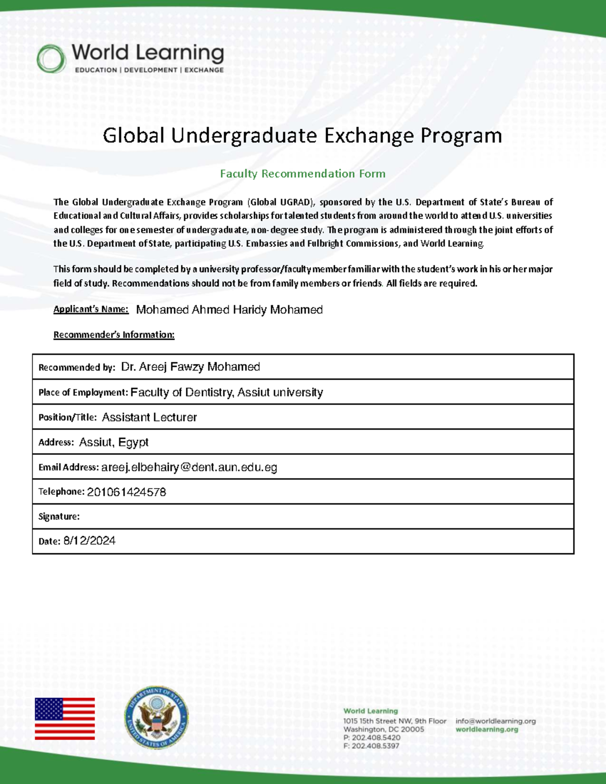 Global UGRAD Faculty Recommendation Form - Studocu