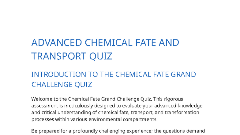 Advanced Chemical Fate and Transport Quiz (CHEM 501) - Studocu