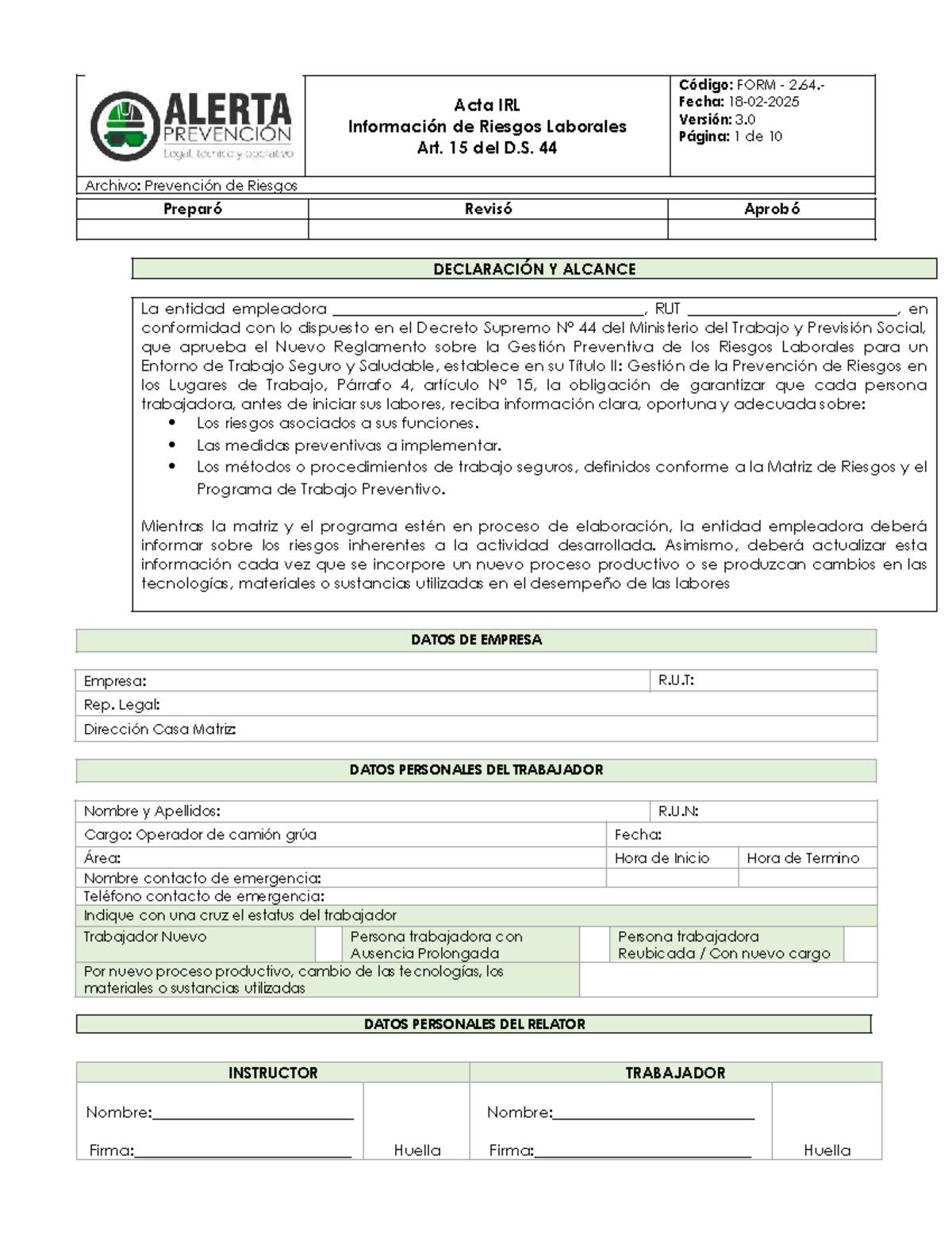 FORM - 2.64.- Acta IRL Información de los Riesgos Laborales (DS 44) V3 ...