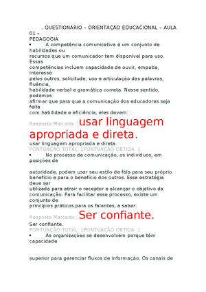 Questionári 1 - questionarios - QUESTIONÁRIO – ORGANIZAÇÃO E DIDÁTICA ...