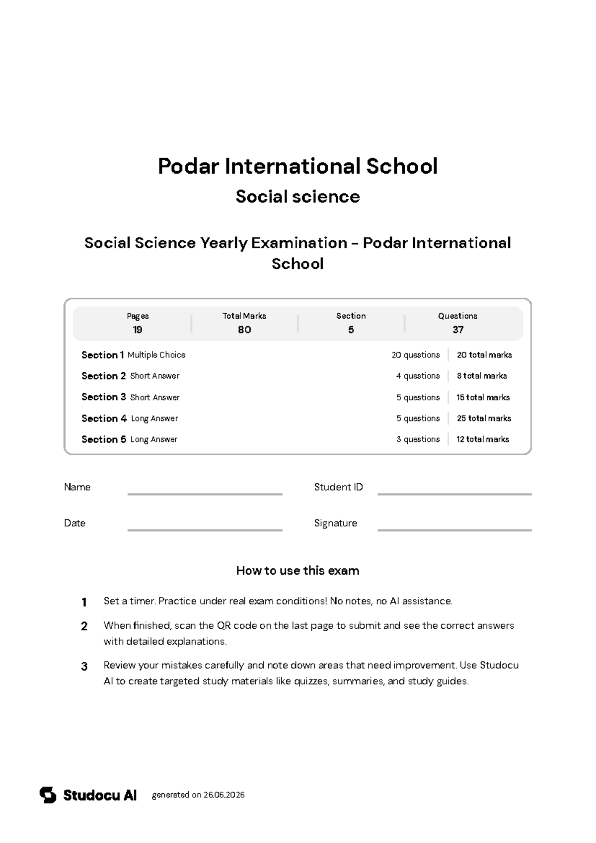 Social Science Yearly Exam - Podar Int. School - Studocu