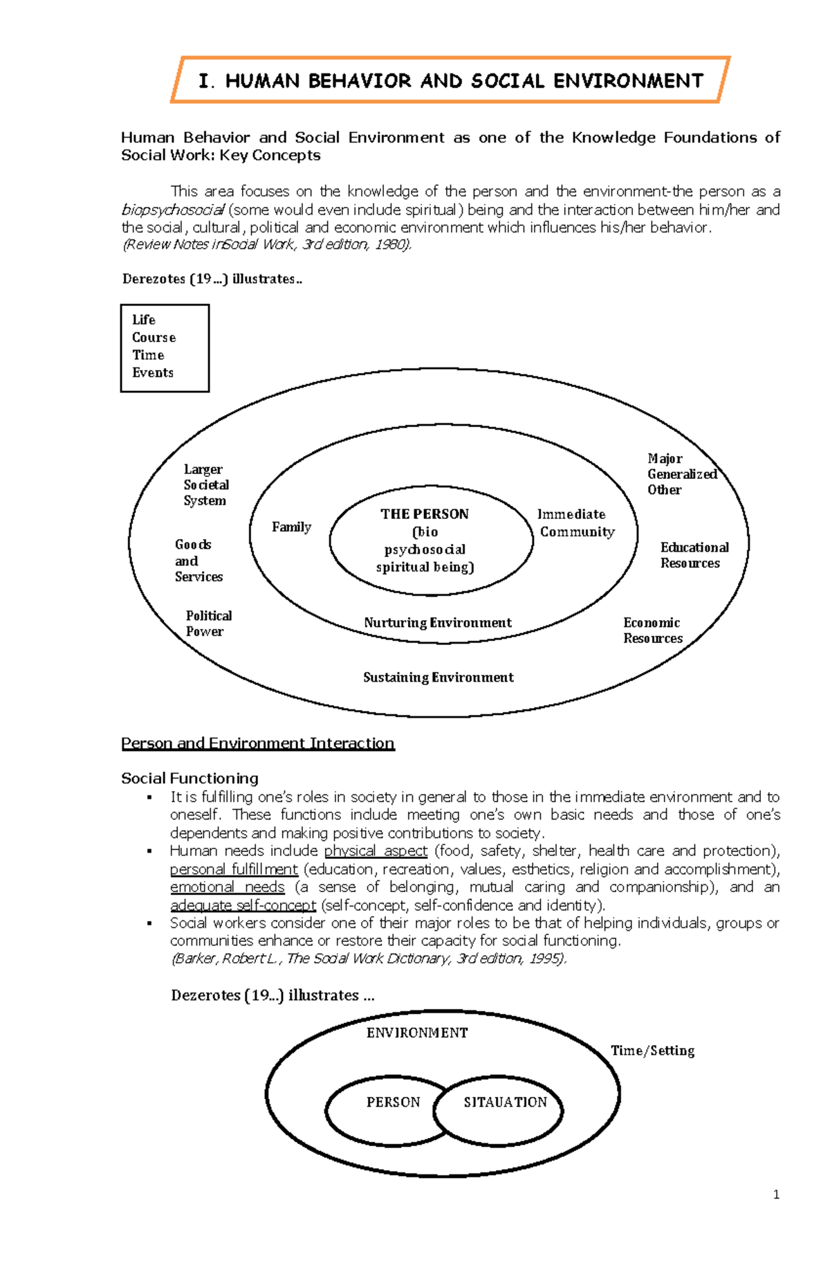 Human Behavior and Social Environment: Key Concepts in SW (SW 101 ...